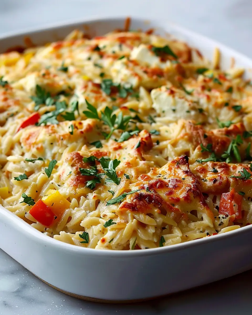 easy boursin orzo bake